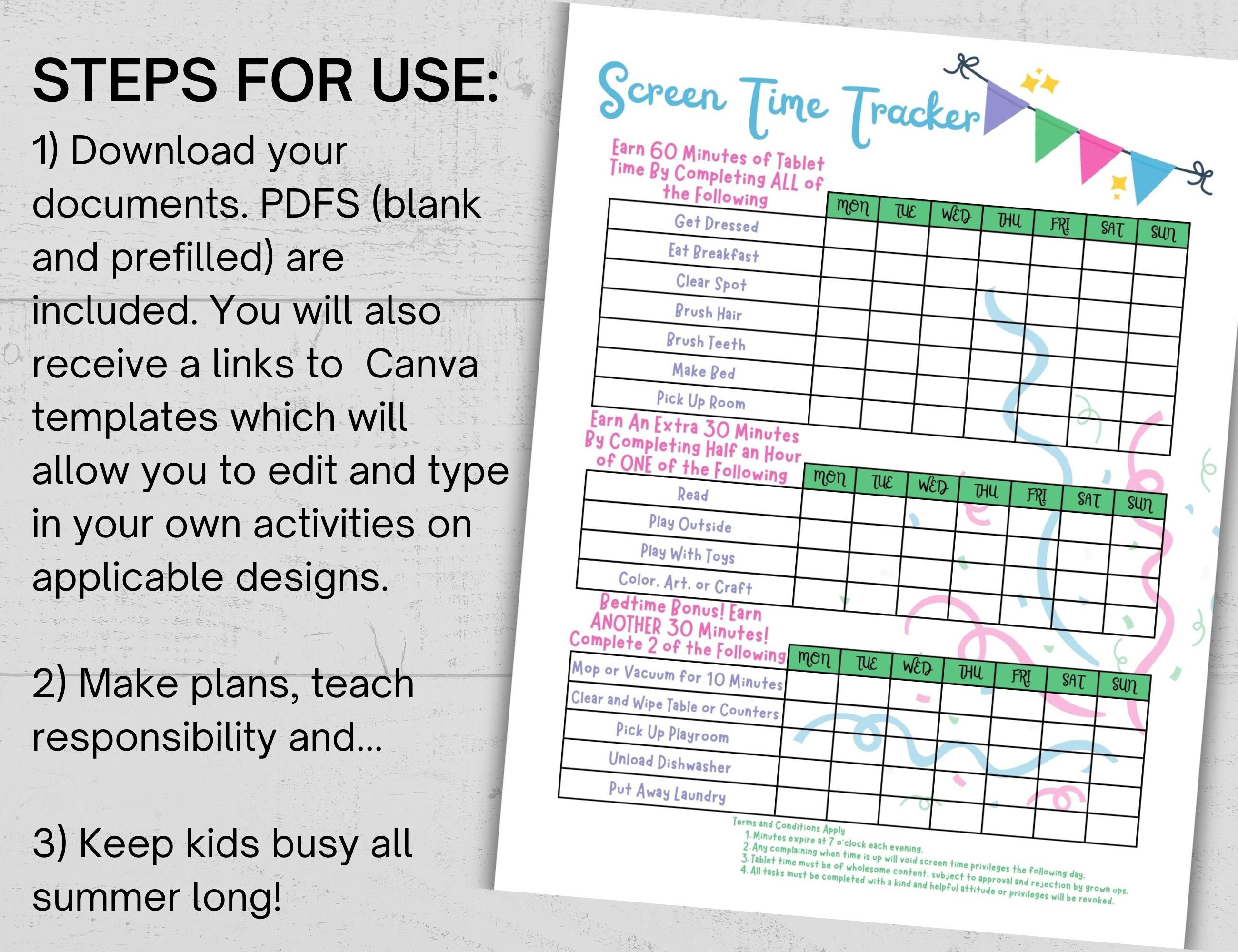 Editable Kids' Printable Bundle Summer Activities, Trackers, Tags and ...