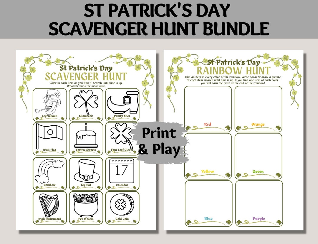 Printable St Patrick's Day Scavenger Hunt Bundle, Coloring St Patty's ...