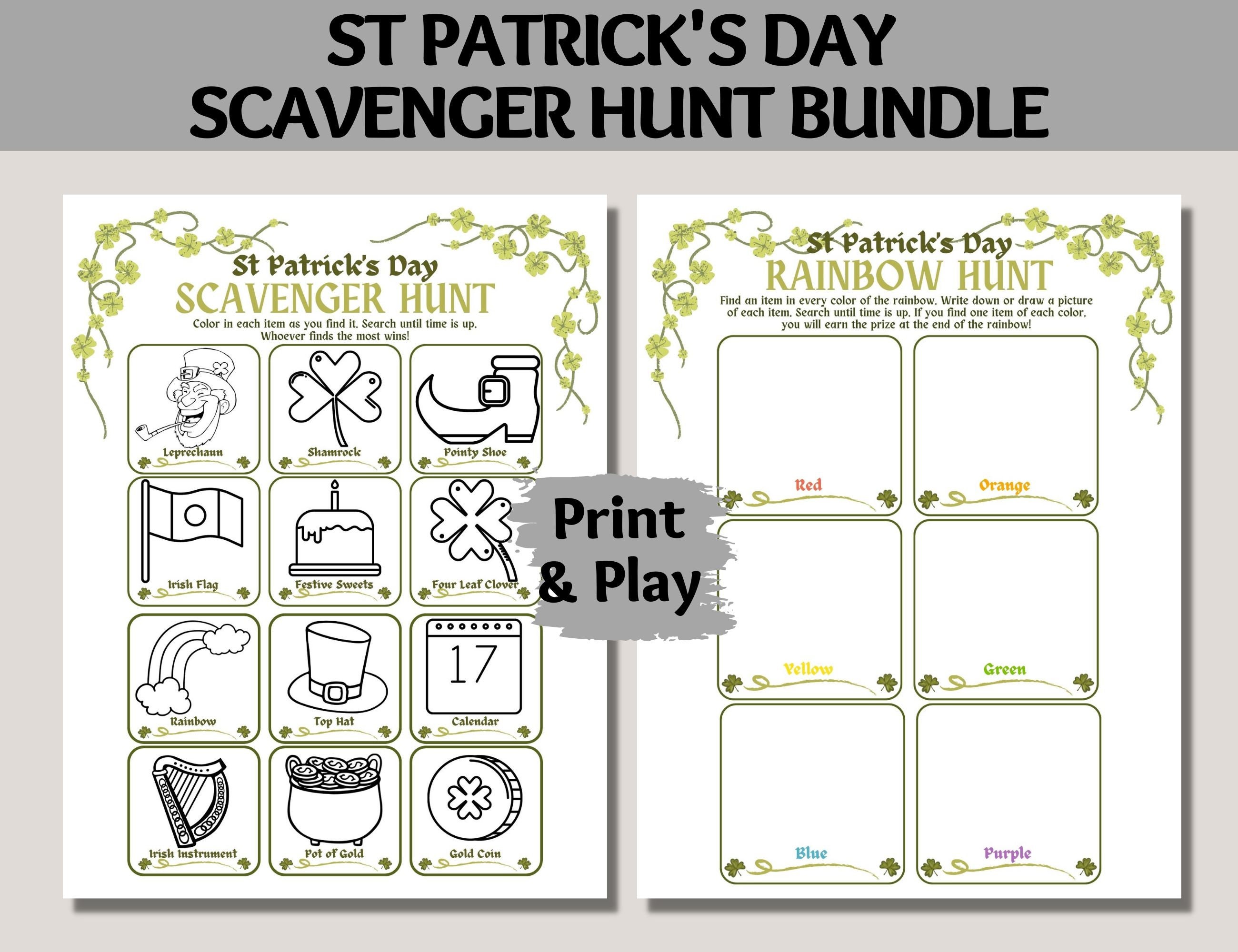 Printable St Patrick's Day Scavenger Hunt Bundle, Coloring St Patty's ...