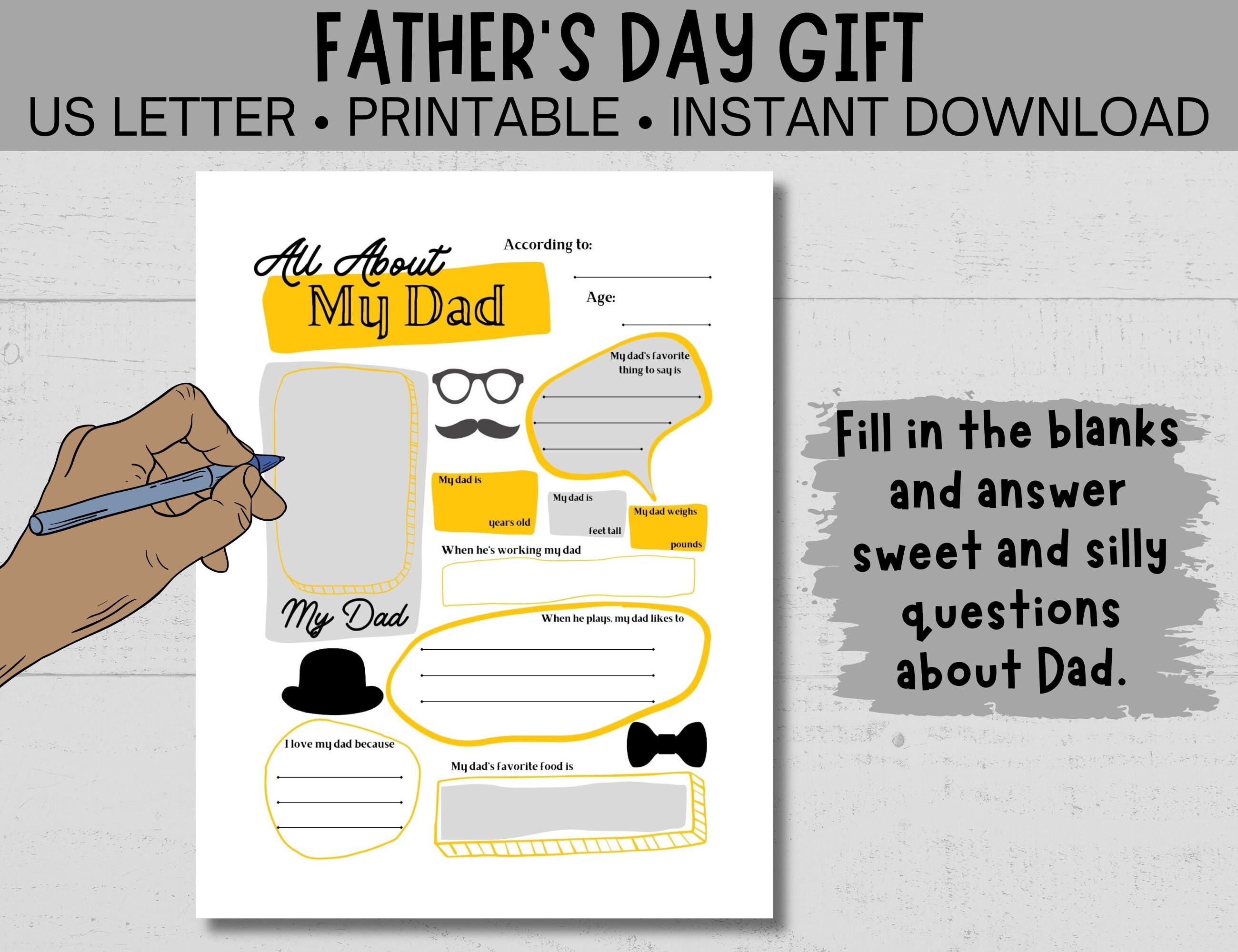 All About My Dad Printable Father's Day Activity, Cute Last Minute Gift ...