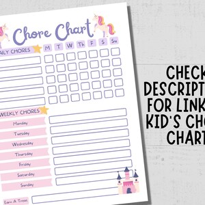 Princess & Unicorn Reward Chart for Kids, Printable Responsibility and ...