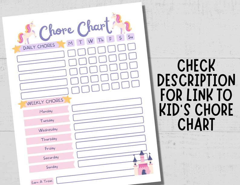 Princess & Unicorn Reward Chart for Kids, Printable Responsibility and ...