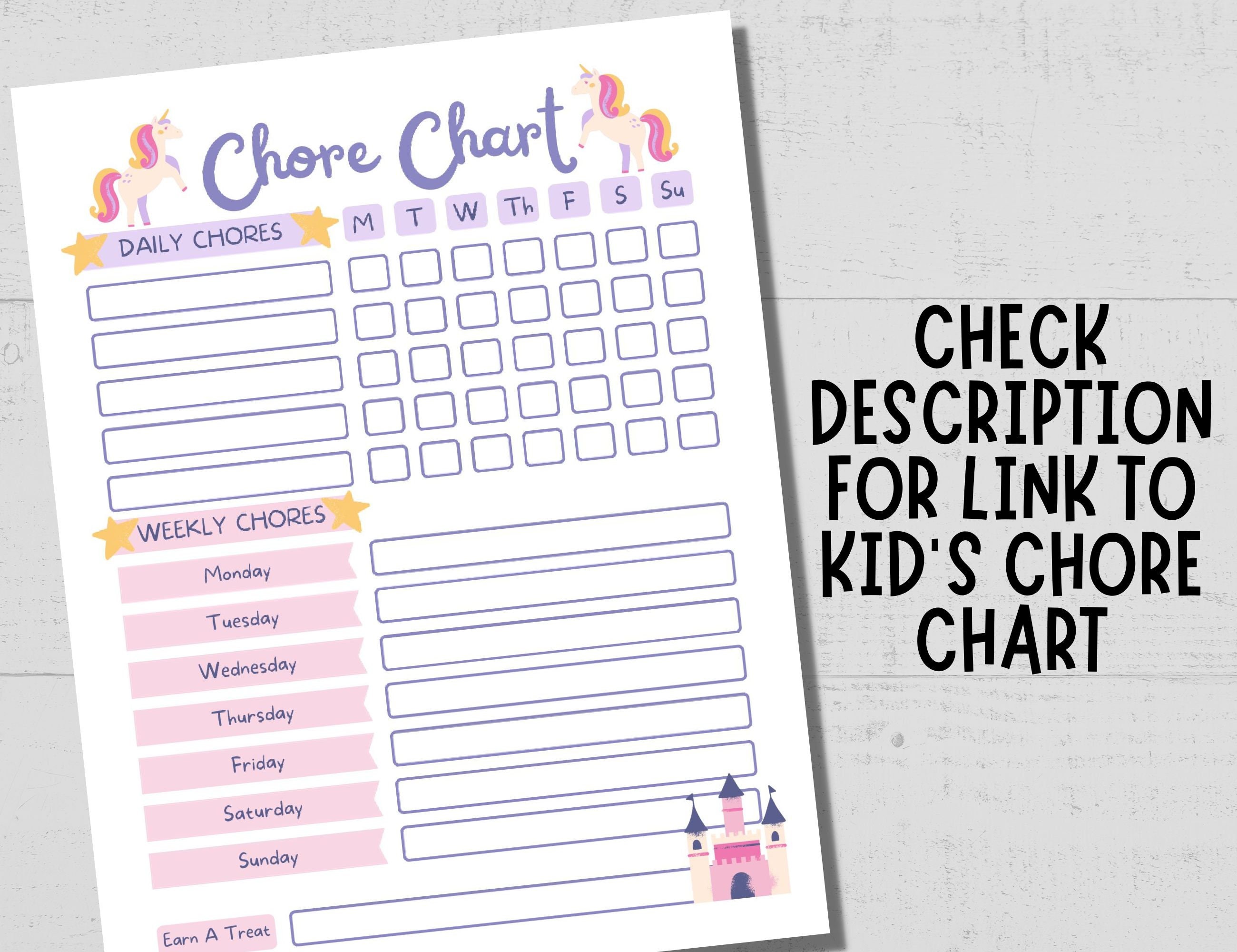 Princess & Unicorn Reward Chart for Kids, Printable Responsibility and ...
