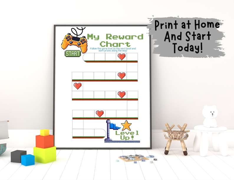 Gamer Reward Chart for Kids, Printable Responsibility and Routine Chart ...