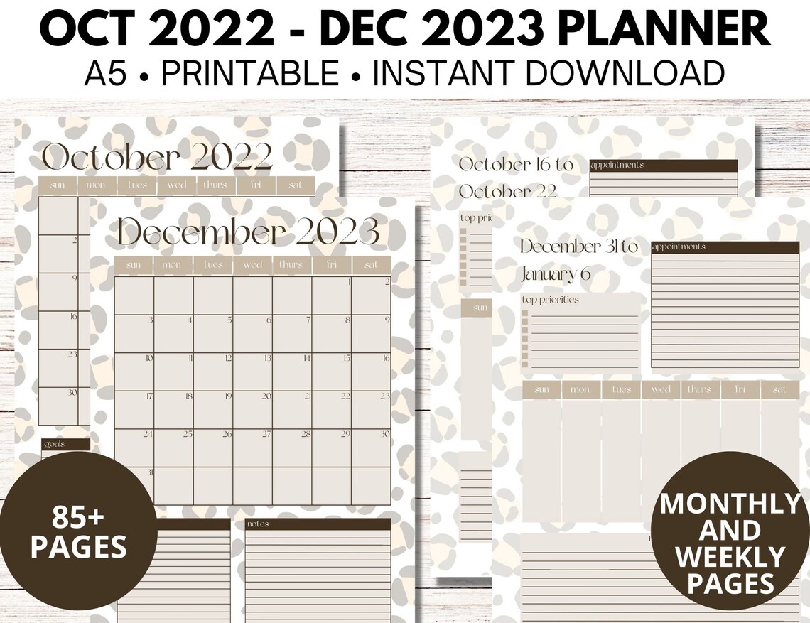 Printable Leopard Print A5 Planner Instant Download Monthly - Etsy