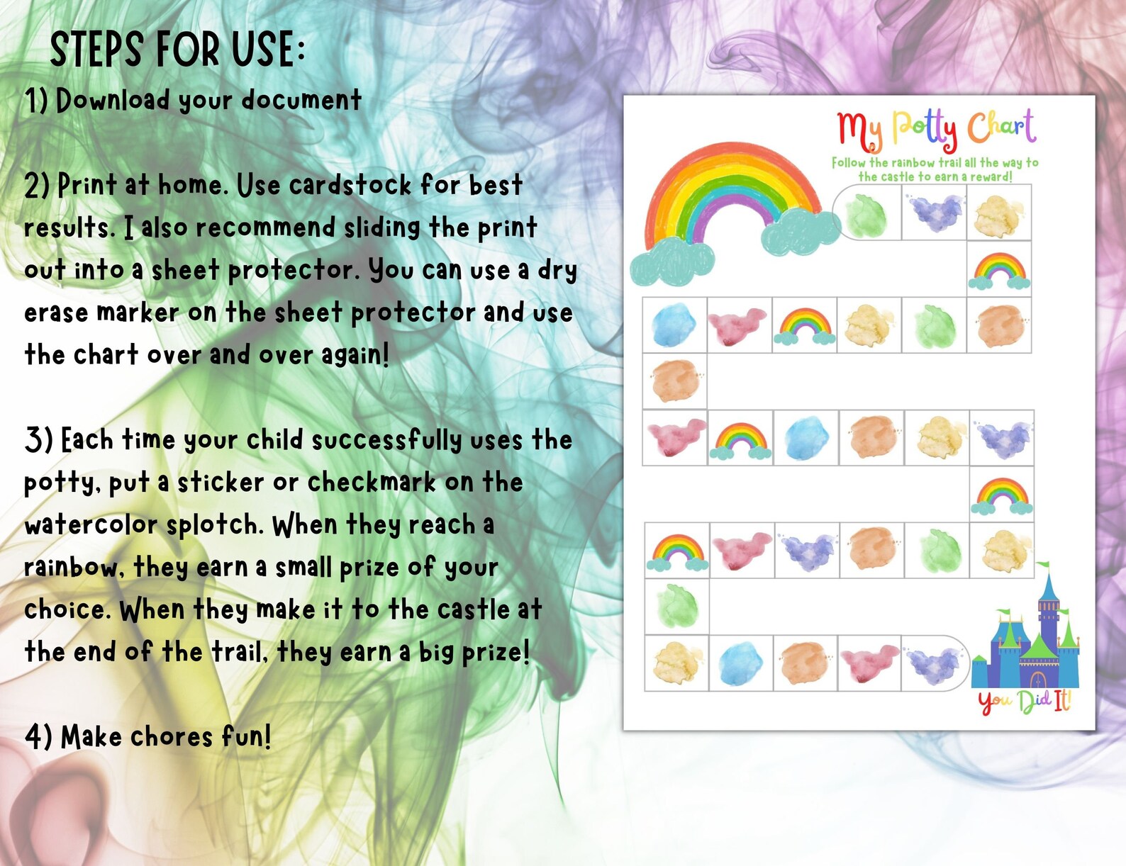 Rainbow Castle Potty Chart, Potty Training Sticker Reward Chart for ...