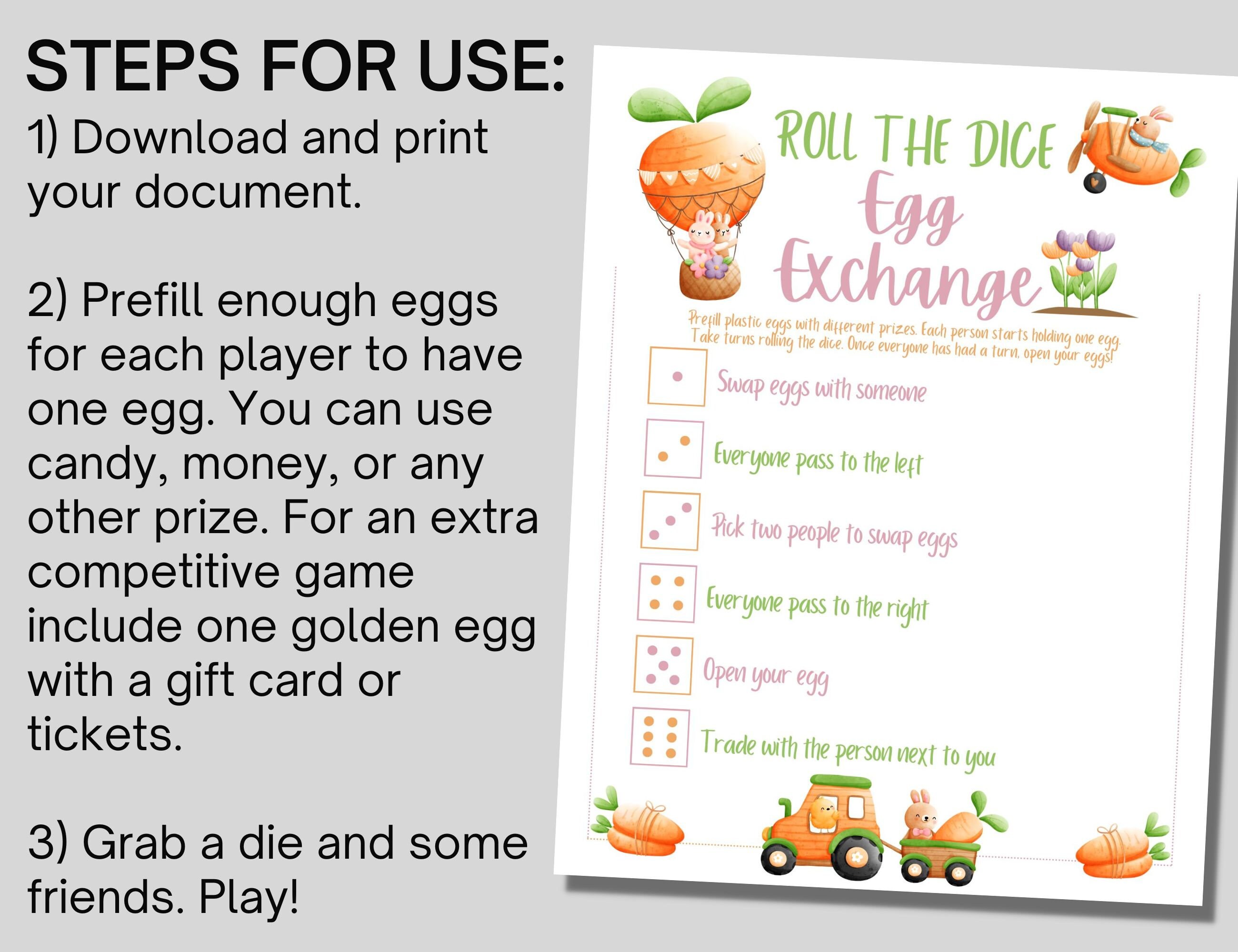 Printable Easter Egg Exchange Game, Easter Dice Game, Easter Party Game ...