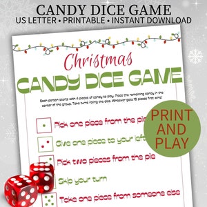 Christmas Candy Dice Game, Printable Christmas Party Game for Kids and ...