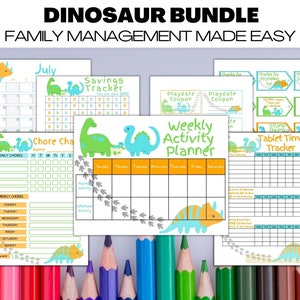 Printable Dinosaur Themed Family Management, Kid Planners, Charts, and ...