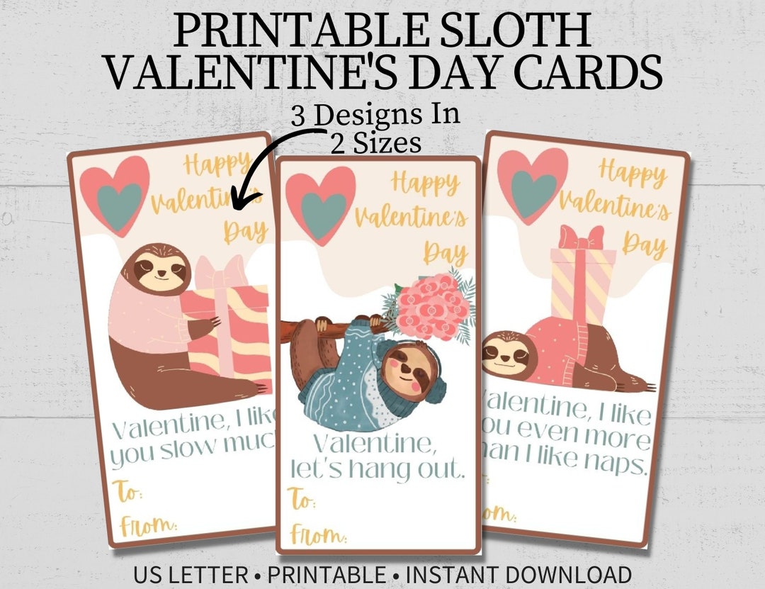 Printable Sloth Valentine, Cute and Funny Classroom Valentine's Day ...