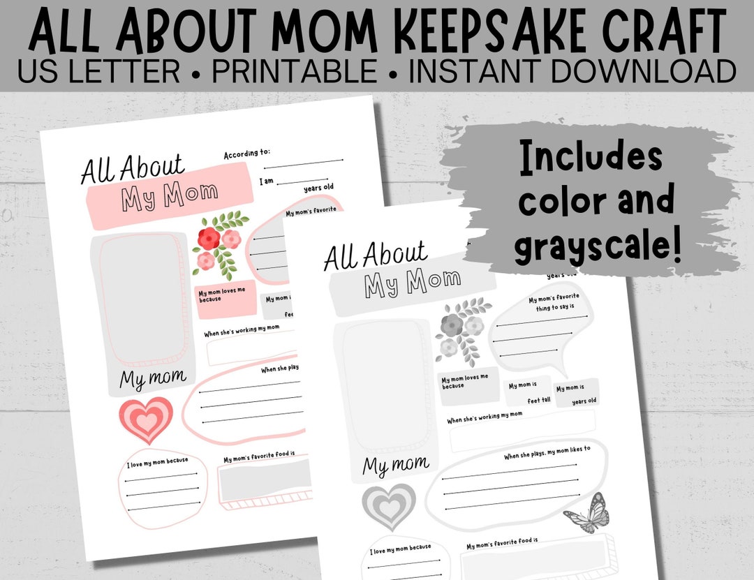 All About Mom, Printable Mother's Day Gift, DIY Present for Mom, Mother ...