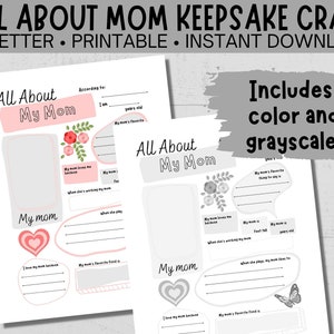 All About Mom, Printable Mother's Day Gift, DIY Present for Mom, Mother ...