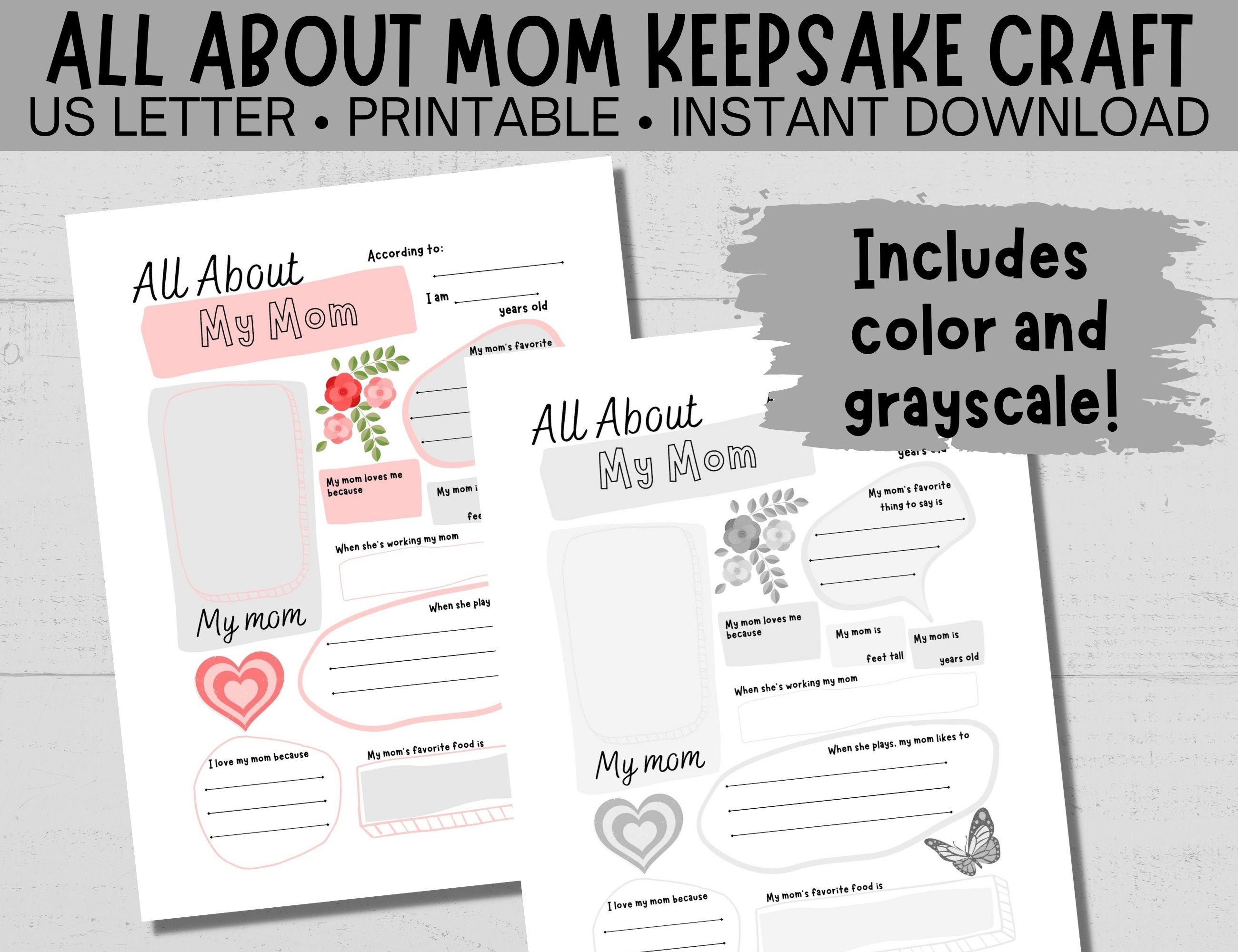All About Mom, Printable Mother's Day Gift, DIY Present for Mom, Mother ...