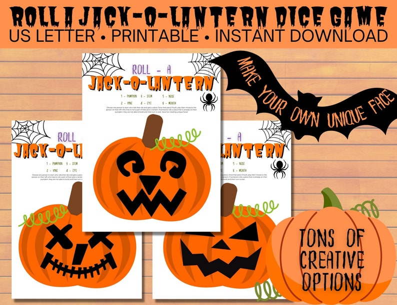 Printable Halloween Roll A Jack-o-lantern Dice Game Roll A - Etsy