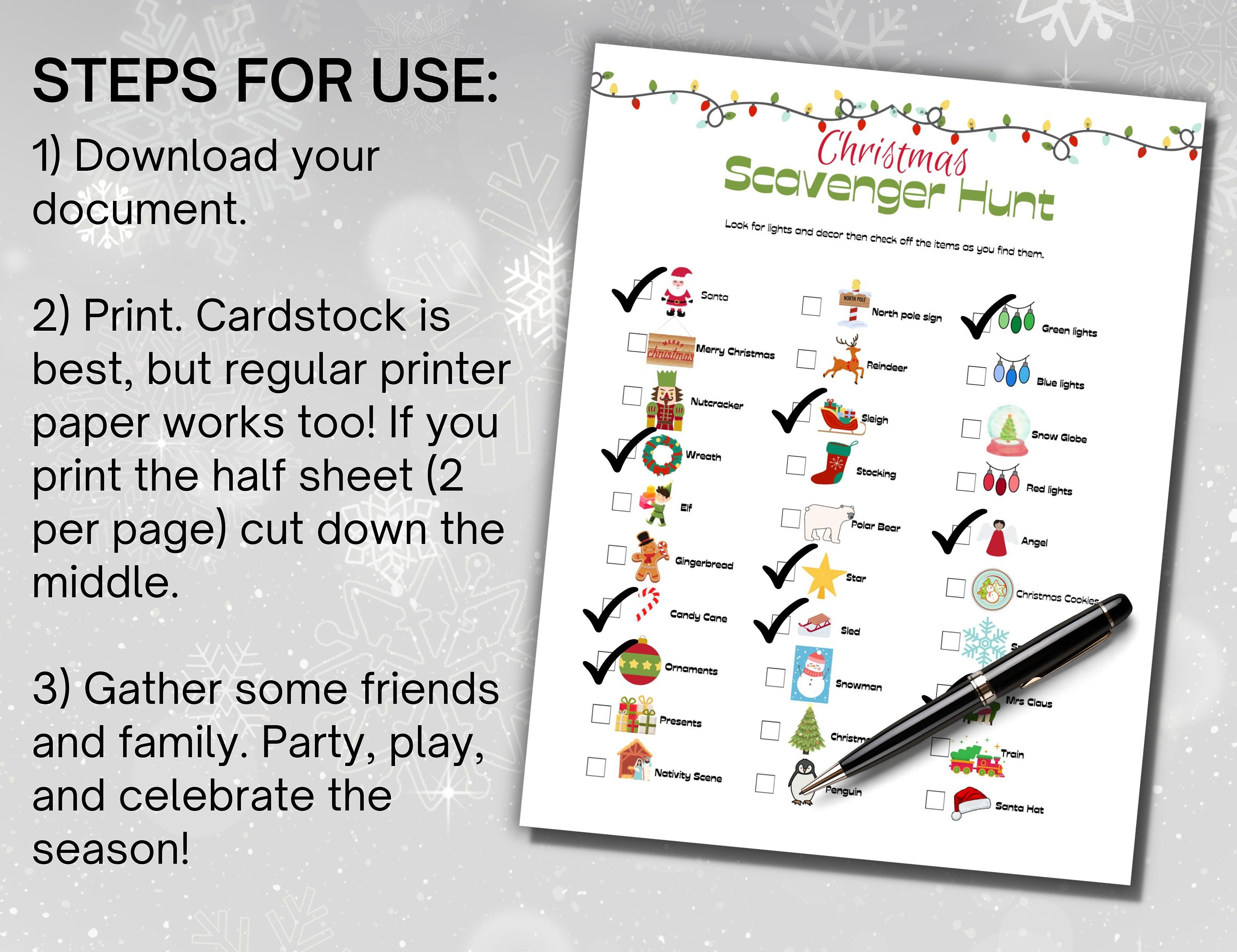 Outdoor Christmas Scavenger Hunt, Printable Holiday Lights Scavenger ...