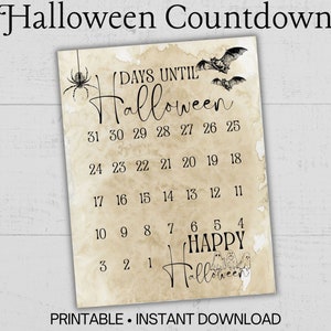 Printable Halloween Countdown, Gothic Advent Calendar, Victorian ...