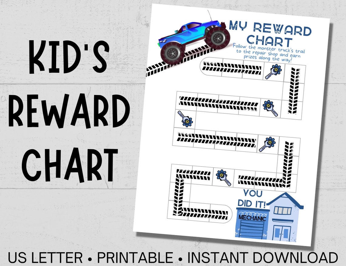 Monster Truck Reward Chart for Kids, Printable Responsibility and ...