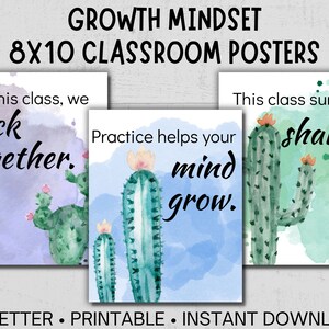 Printable 8x10 Growth Mindset Poster Set, Cactus Classroom Prints, Back ...