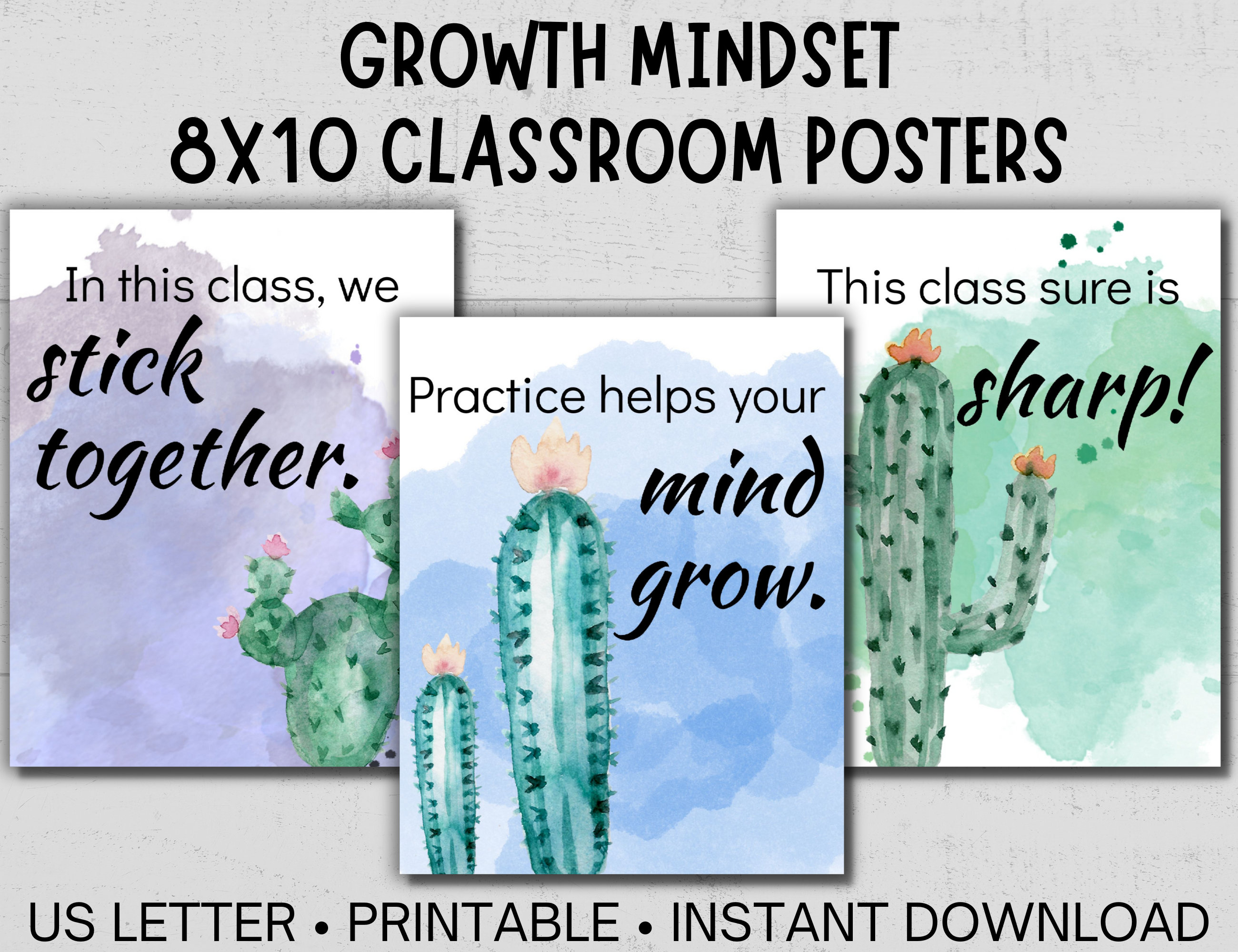 Printable 8x10 Growth Mindset Poster Set Cactus Classroom - Etsy