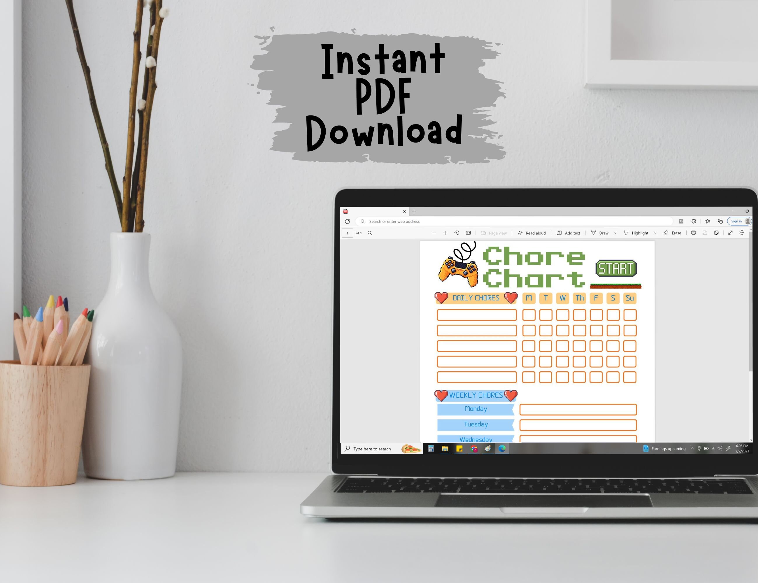 Gamer Chore Chart for Kids, Printable Responsibility Tracker and Reward ...