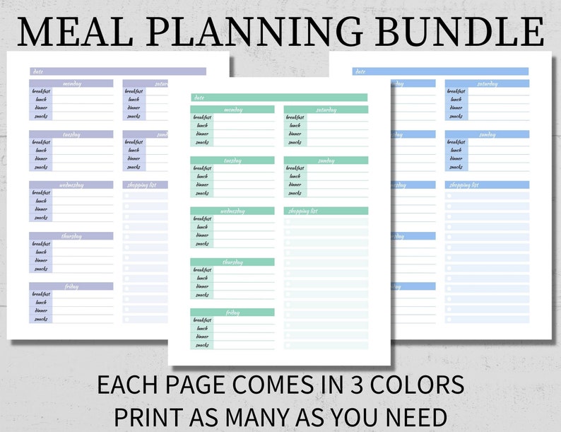 Watercolor Cactus Meal Planner, Meal Planning Bundle, Weekly Meal ...