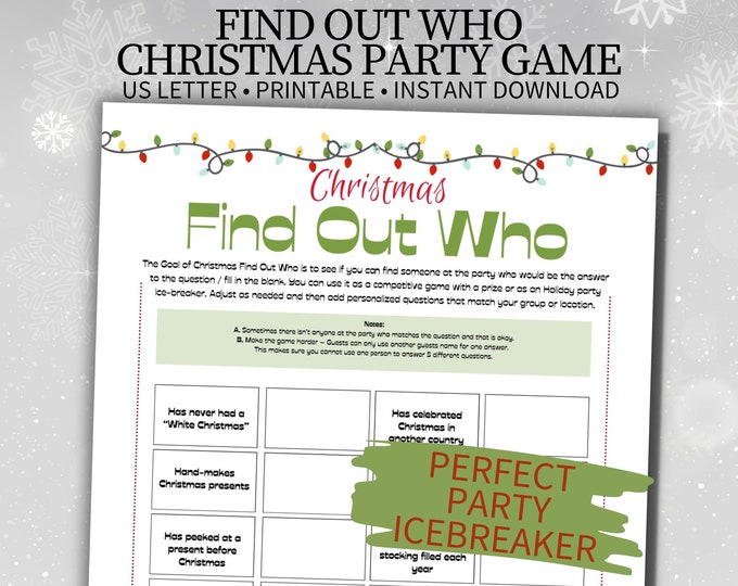 Christmas Work Party Find Someone Who Game, Fun Christmas Party Games ...