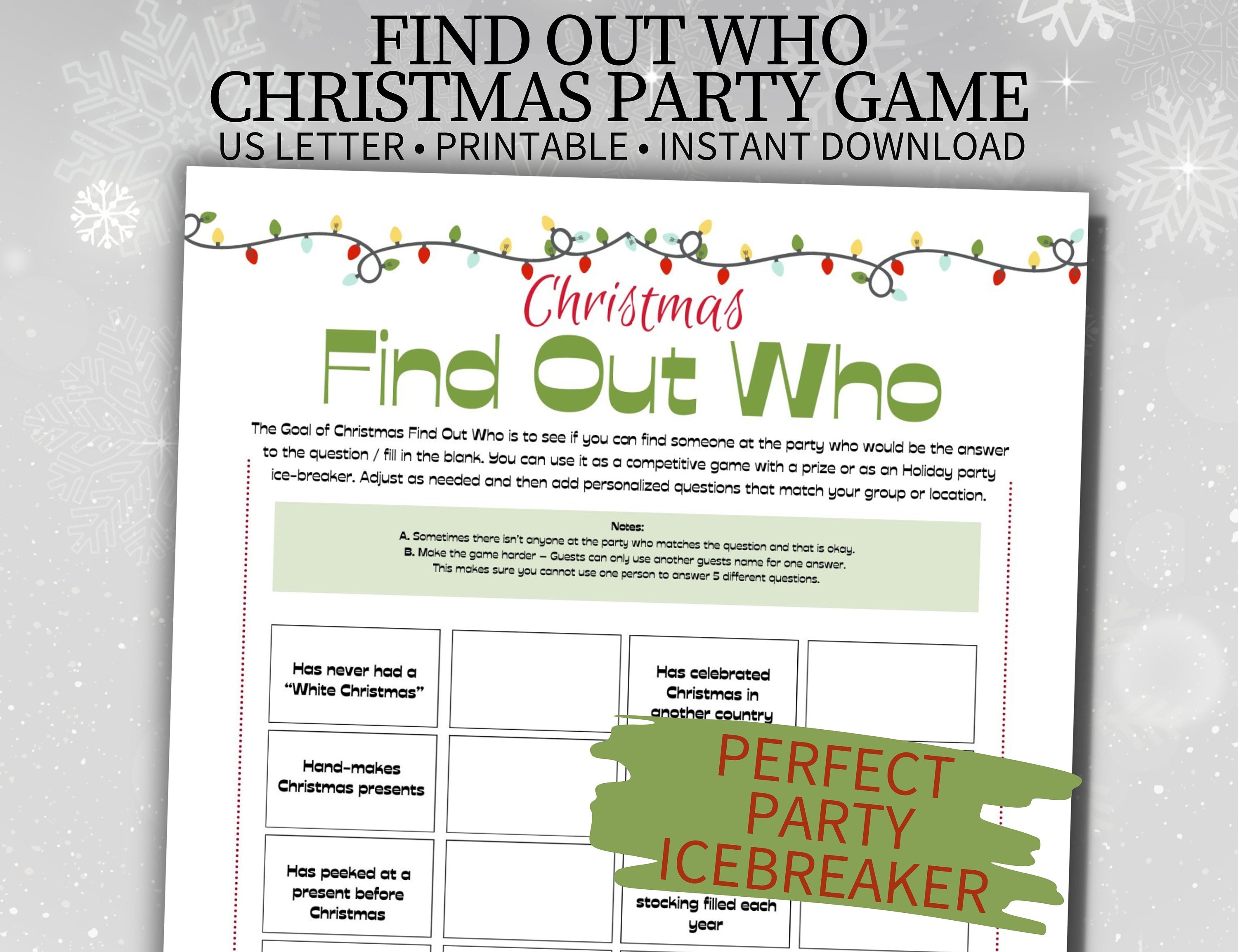Find Out Who Christmas Party Icebreaker Game, Printable Last Minute ...