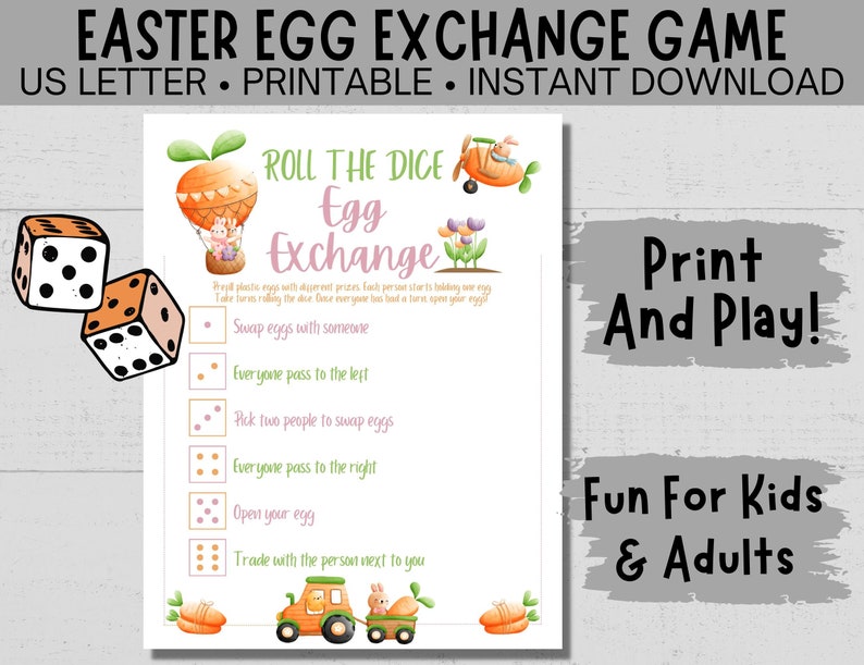 Printable Easter Egg Exchange Game, Easter Dice Game, Easter Party Game ...