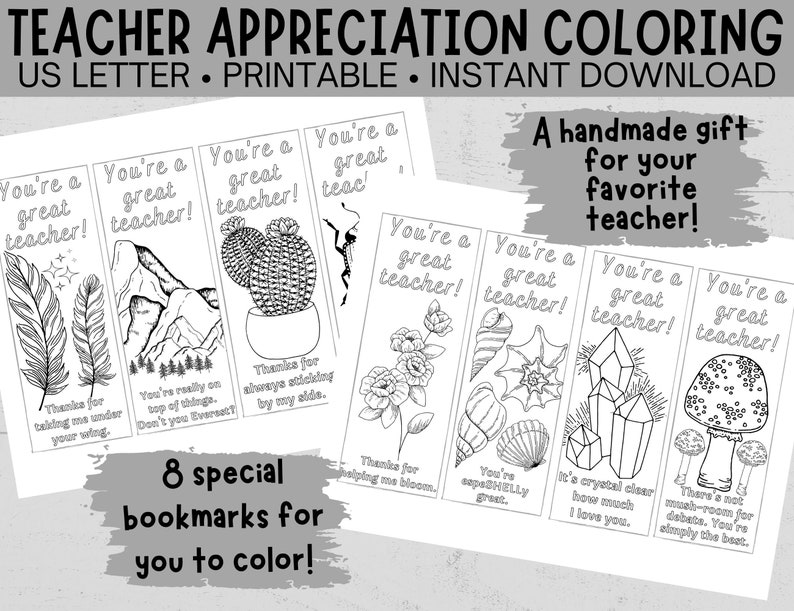 Teacher Appreciation Bookmarks, Printable DIY Gift for Teacher, Color ...