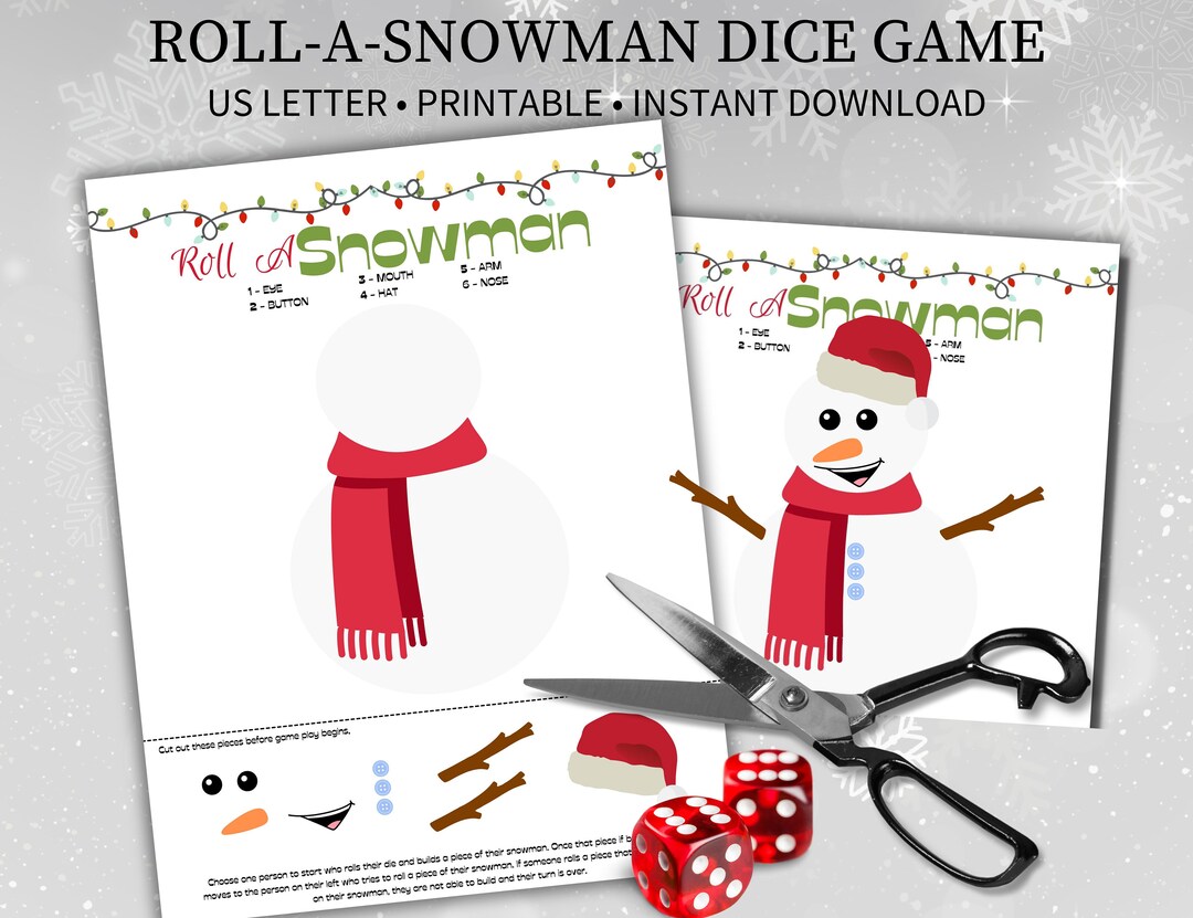 Roll A Snowman Dice Game, Printable Christmas Holiday Activity, Easy ...
