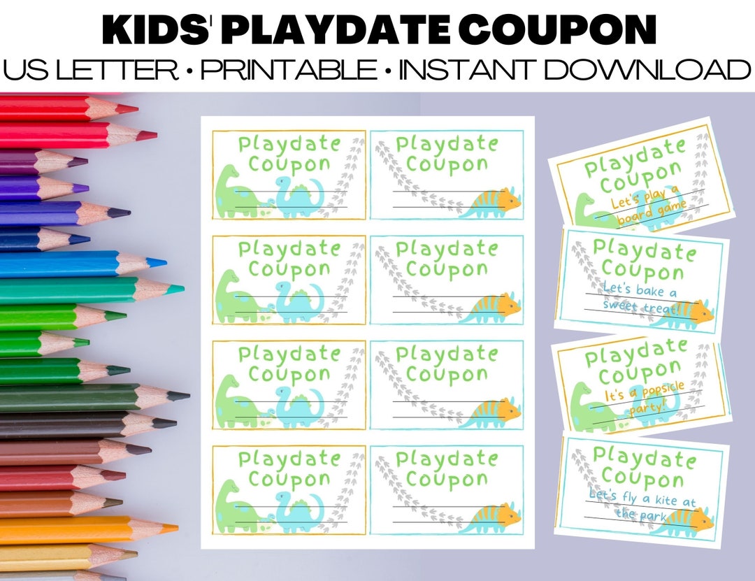 Printable Dinosaur Themed Kids' Playdate Coupons Activity Cards - Etsy