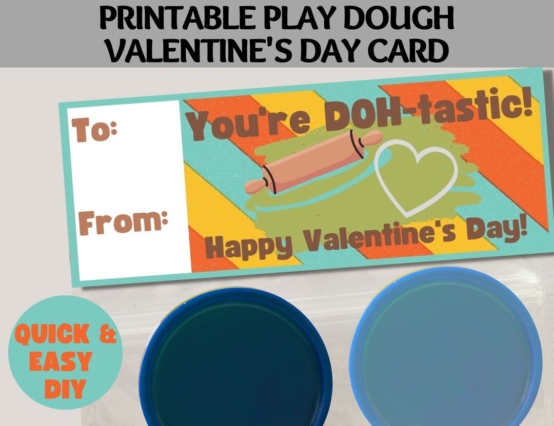 Printable Play Dough Valentine Gift Tag, DIY Kid's Valentine's Day Card ...