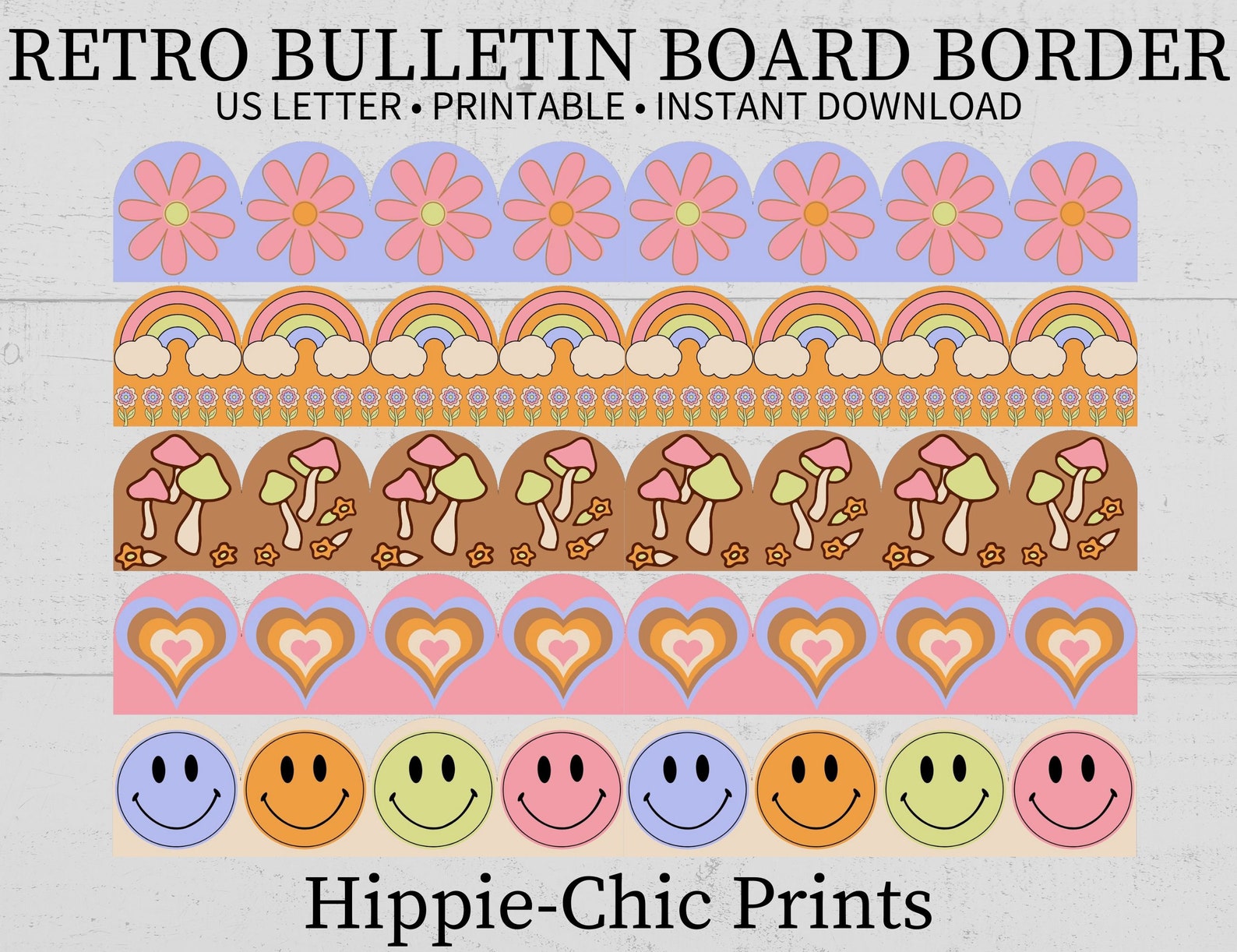Groovy Classroom Bulletin Board Border Kit, Printable Retro Hippie-chic ...