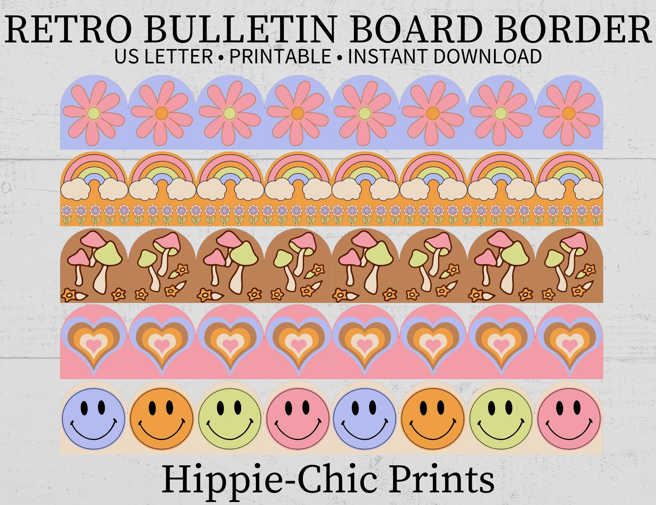 Groovy Classroom Bulletin Board Border Kit, Printable Retro Hippie-chic ...