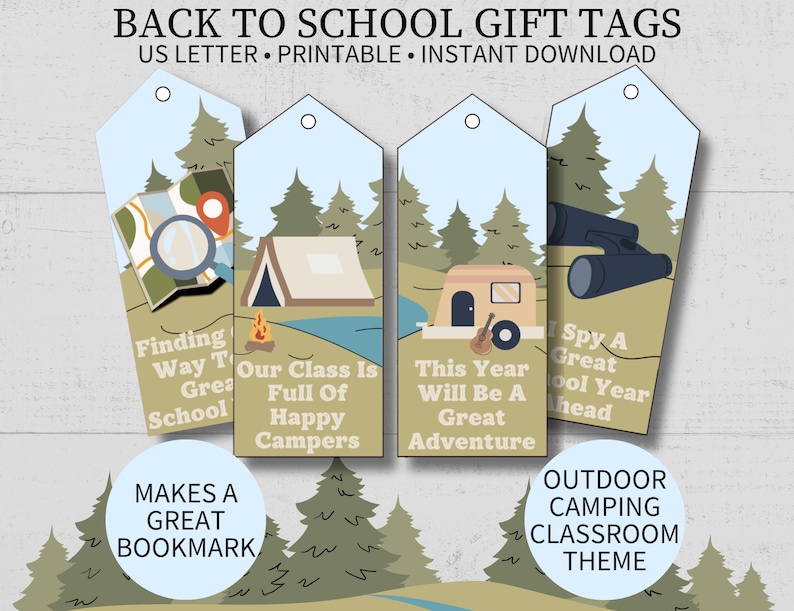 Camping Back to School Gift Tag, Bookmarks to Start the School Year off ...
