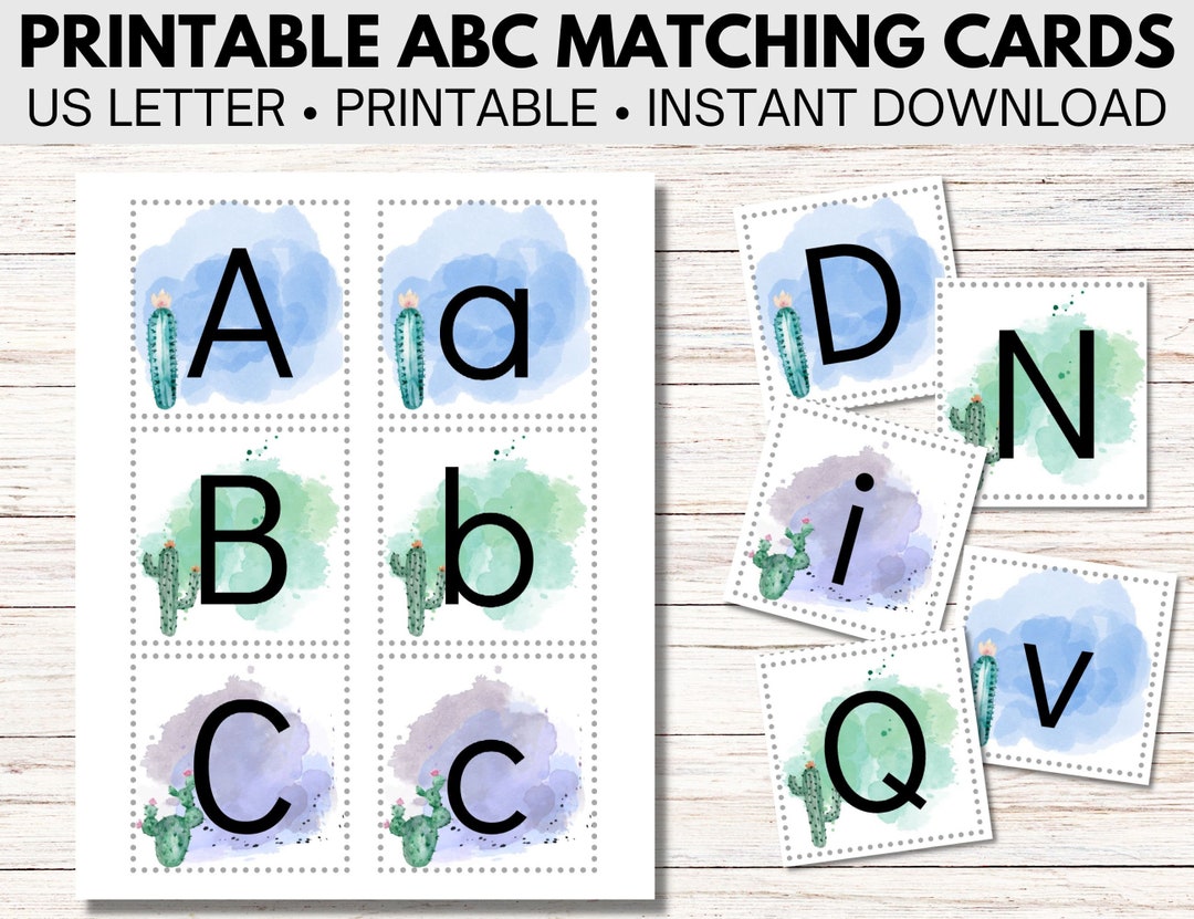 ABC Alphabet Matching Cards Upper and Lowercase Cactus Succulent Growth ...