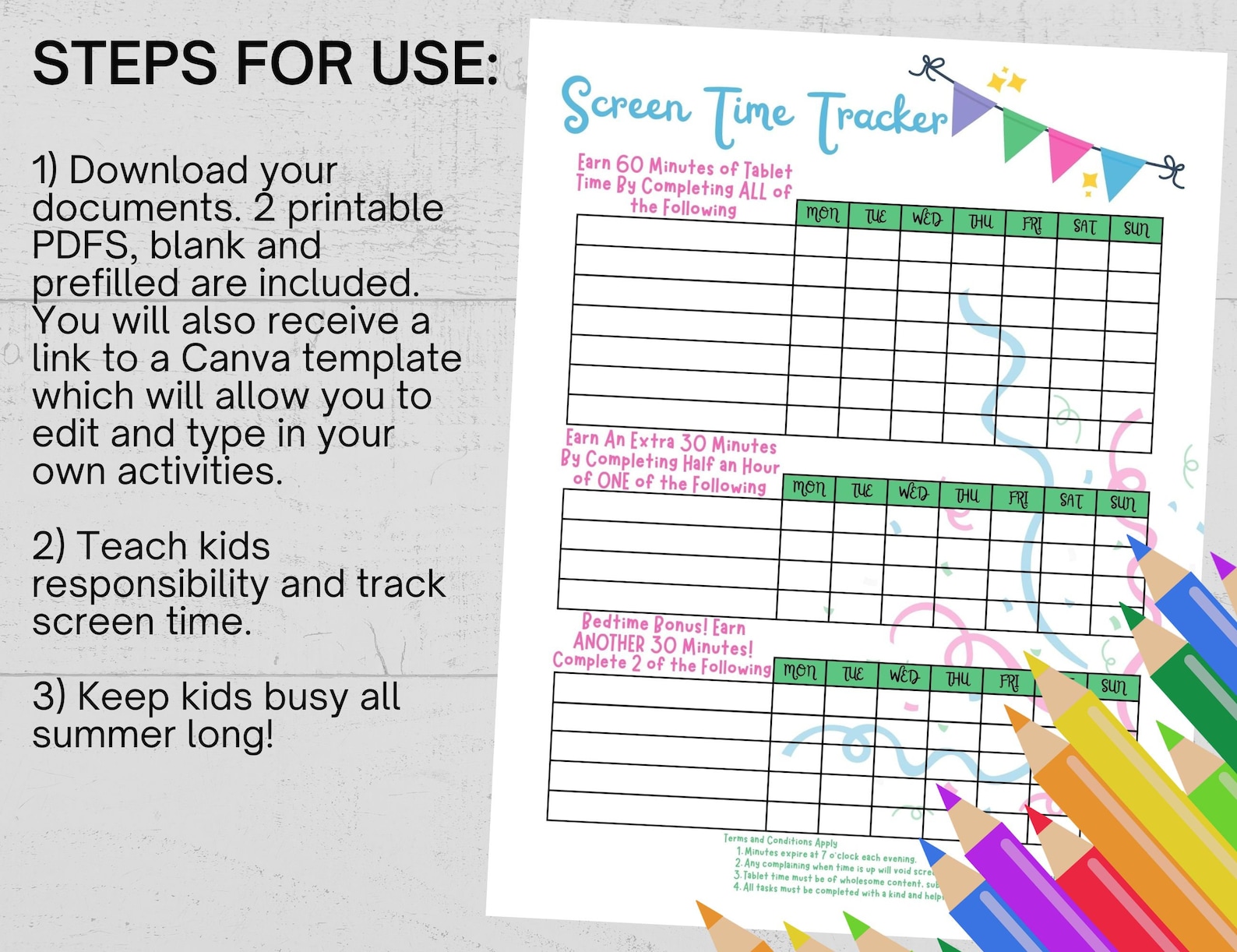 Printable and Editable Kid's & Teens Screen Time Tracker Chore Chart ...