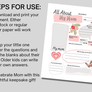 All About Mom, Printable Mother's Day Gift, DIY Present for Mom, Mother ...