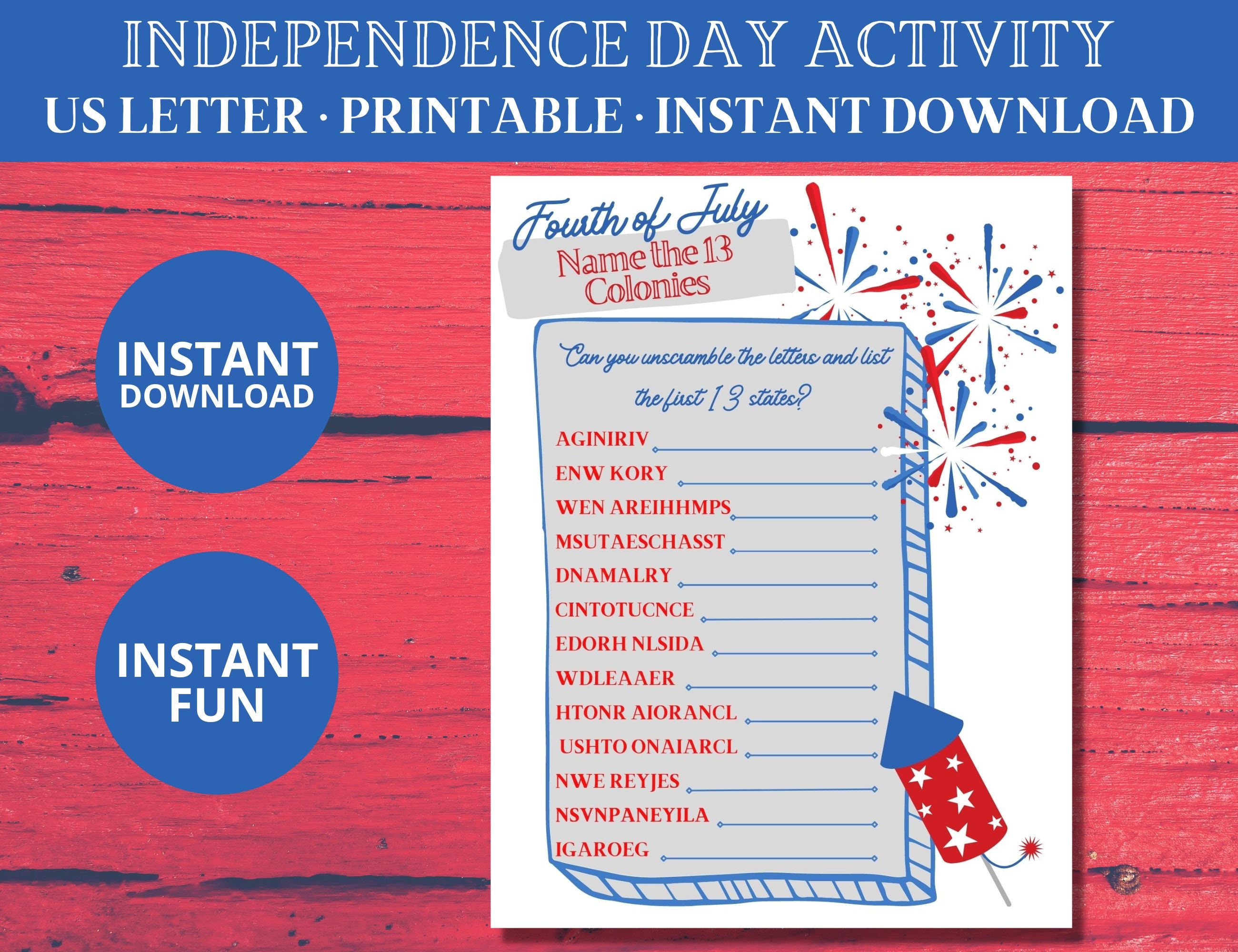 Patriotic Word Unscramble, Name the 13 Colonies Game, Fourth of July ...