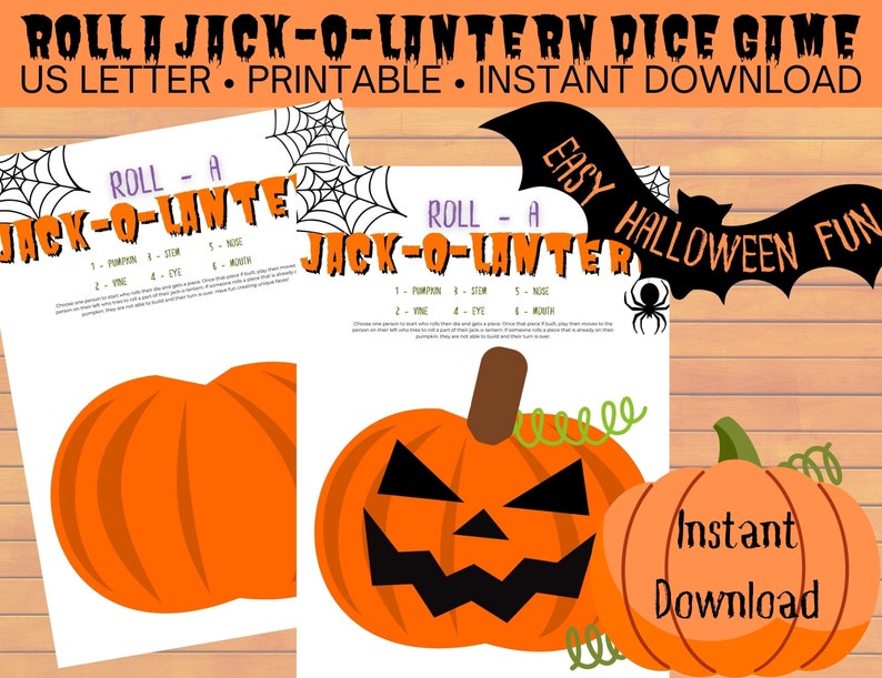 Printable Halloween Roll A Jack-o-lantern Dice Game Roll A - Etsy