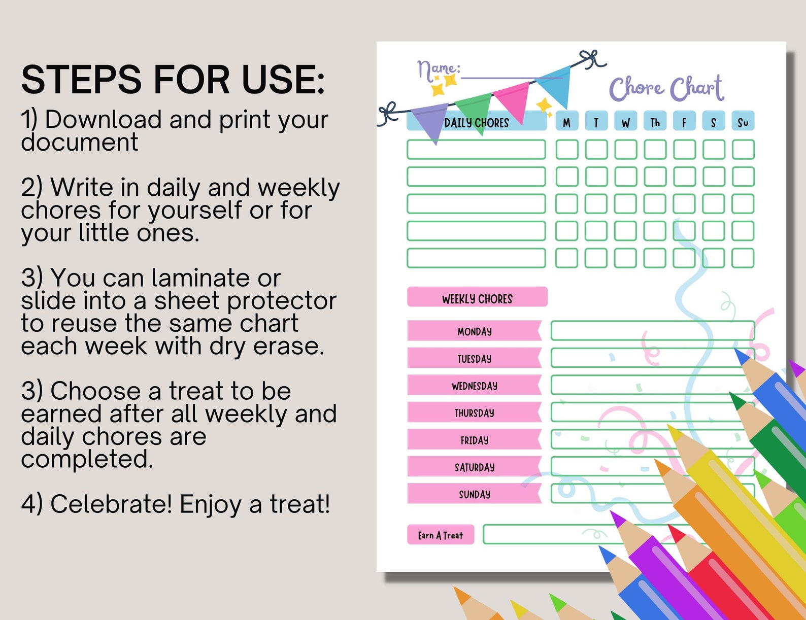 Printable Daily and Weekly Chore Chart, Kid's Chore Chart ...