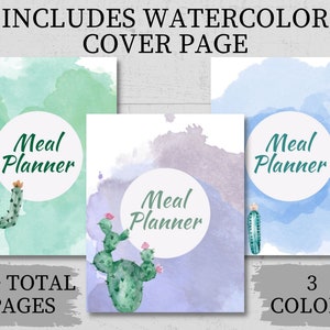 Watercolor Cactus Meal Planner, Meal Planning Bundle, Weekly Meal ...