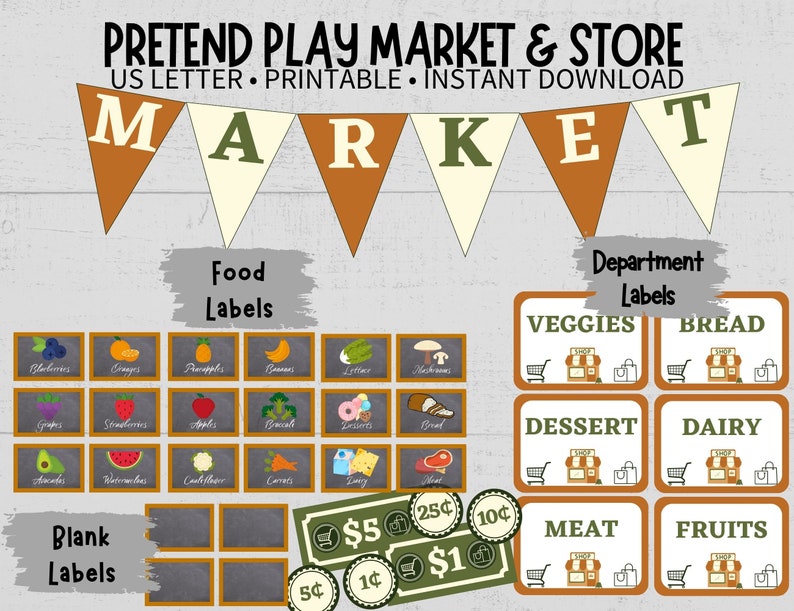 Pretend Play Grocery Market Printable Bundle, Grocery Store Dramatic ...