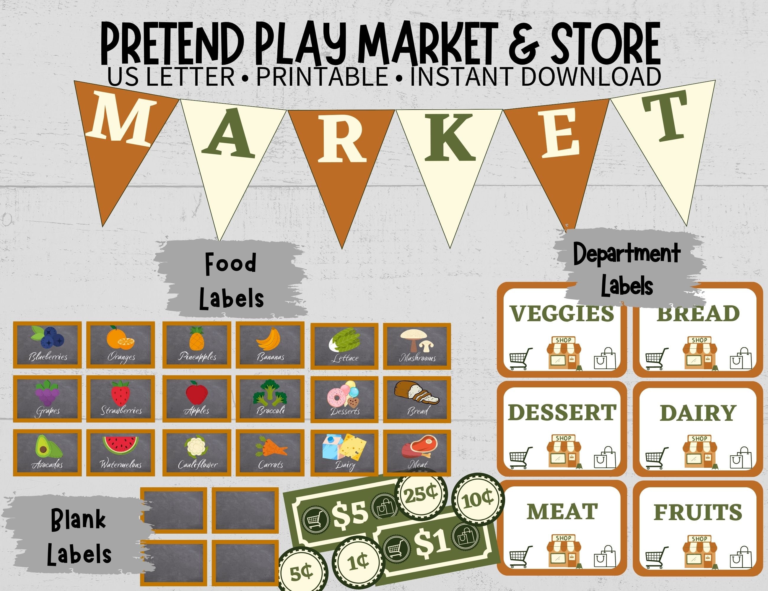 Pretend Play Grocery Market Printable Bundle, Grocery Store Dramatic ...