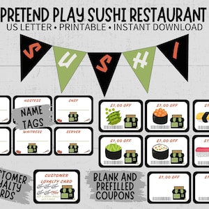 Pretend Play Sushi Restaurant Printable Bundle, Kitchen Dramatic Play ...
