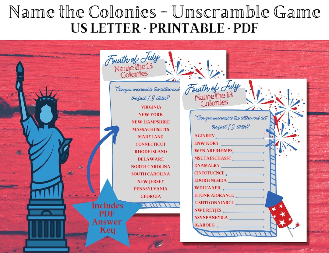 Patriotic Word Unscramble, Name the 13 Colonies Game, Fourth of July ...