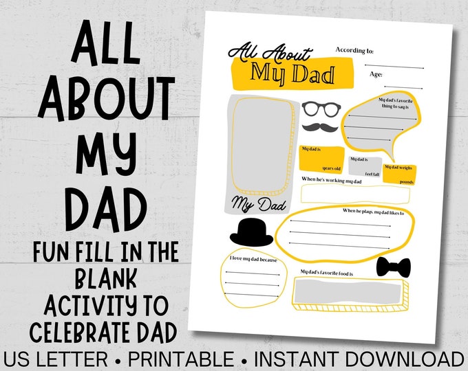 Football Father's Day Printable Coloring Fill in the Blank Page, Gift ...
