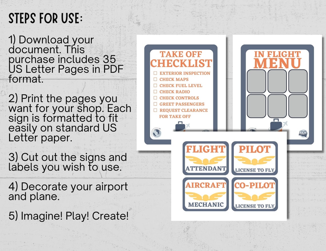 Pretend Play Airport Printable Bundle, Airplane Travel Dramatic Play ...