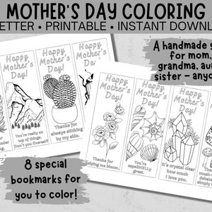 Mother's Day Bookmarks, Printable DIY Gift for Her, Color Your Own Gift ...