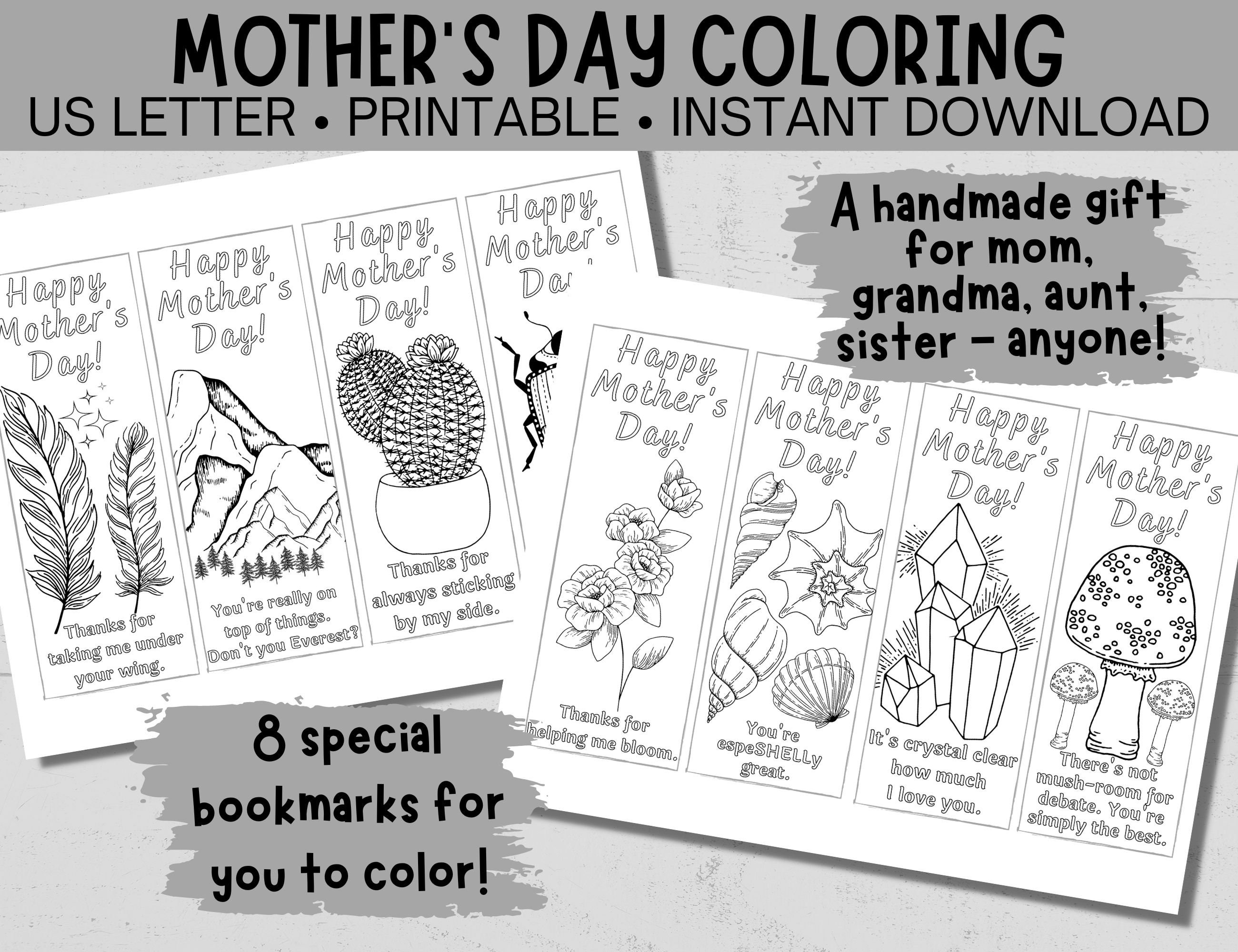 Mother's Day Bookmarks, Printable DIY Gift for Her, Color Your Own Gift ...